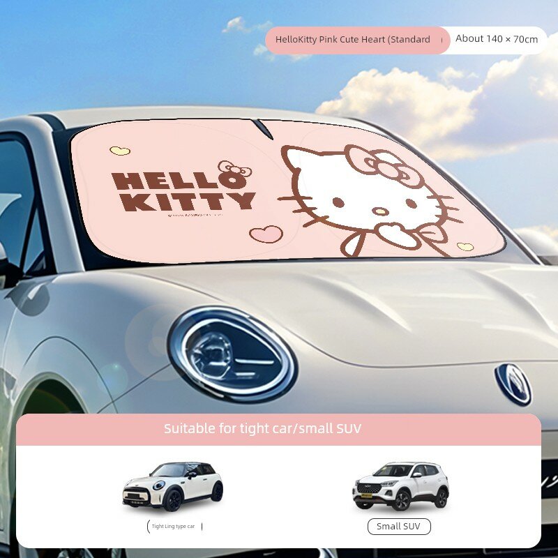 Солнцезащитные шторки Kitty Pink Heart для переднего окна, черная пленка, теплоизоляция
