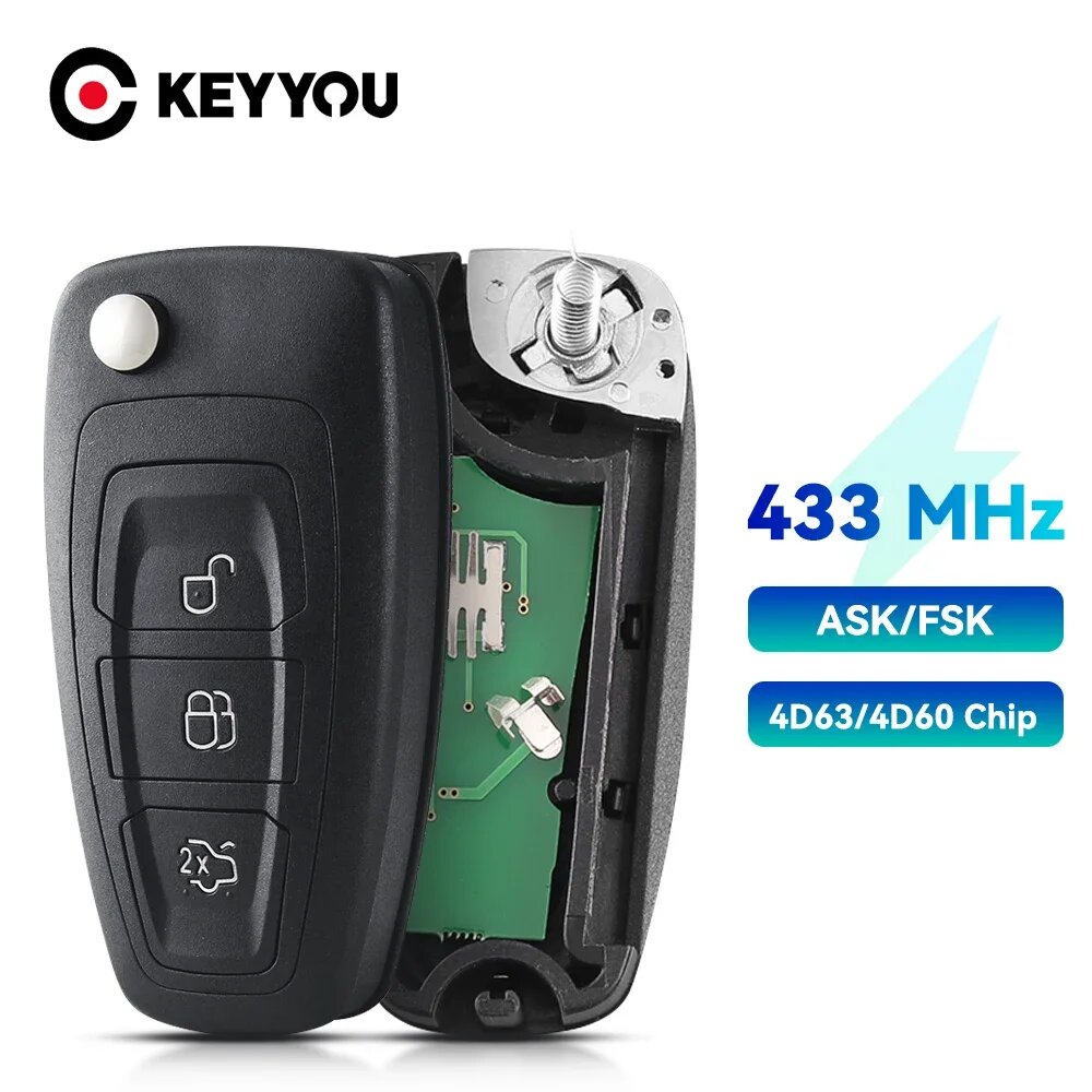 KEYYOU откидной ключ для Ford Focus Transit C-Max Mondeo, 433 МГц, FSK