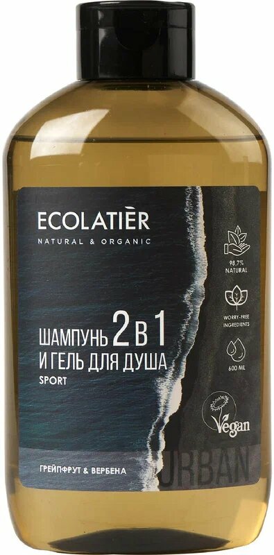 Гель+шампунь Ecolatier 2в1, мужской, Грейпфрут и вербена, 600 мл