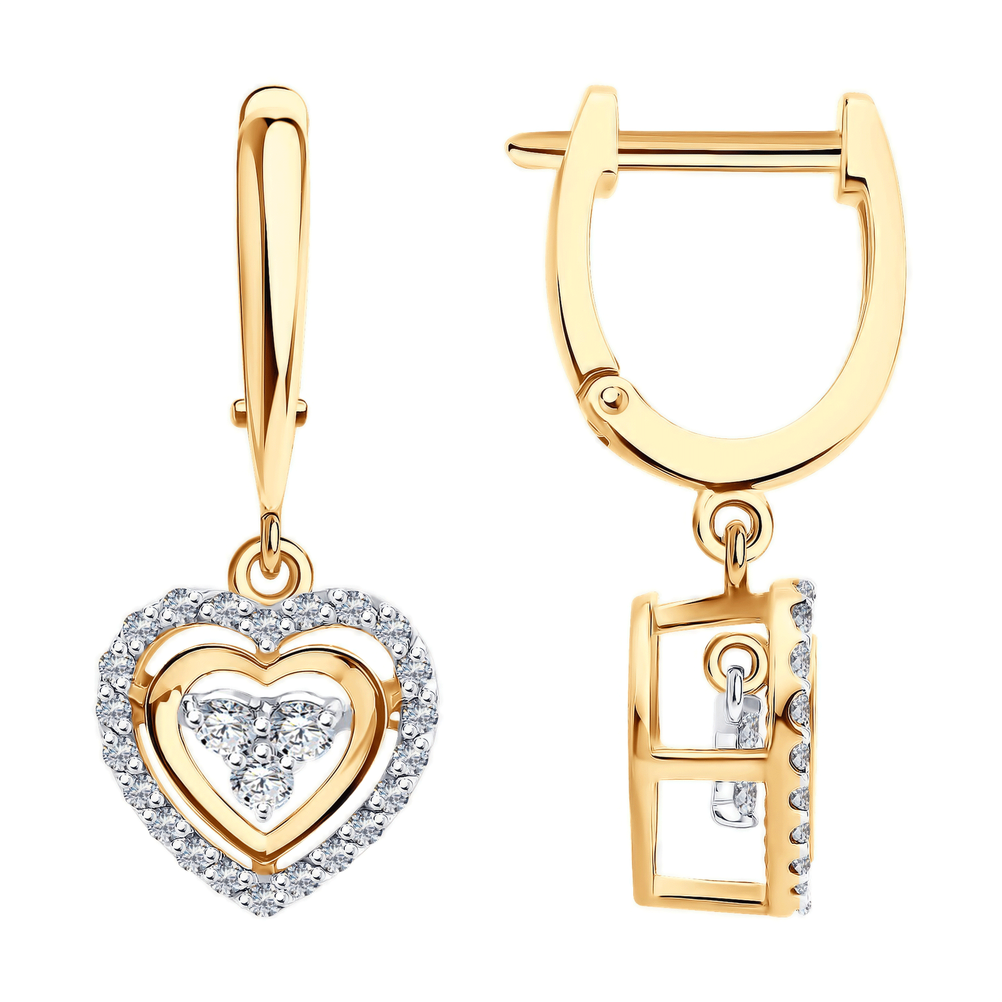 Серьги Diamant online, красное золото, 585 проба, бриллиант, длина 2.4 см, , прозрачный