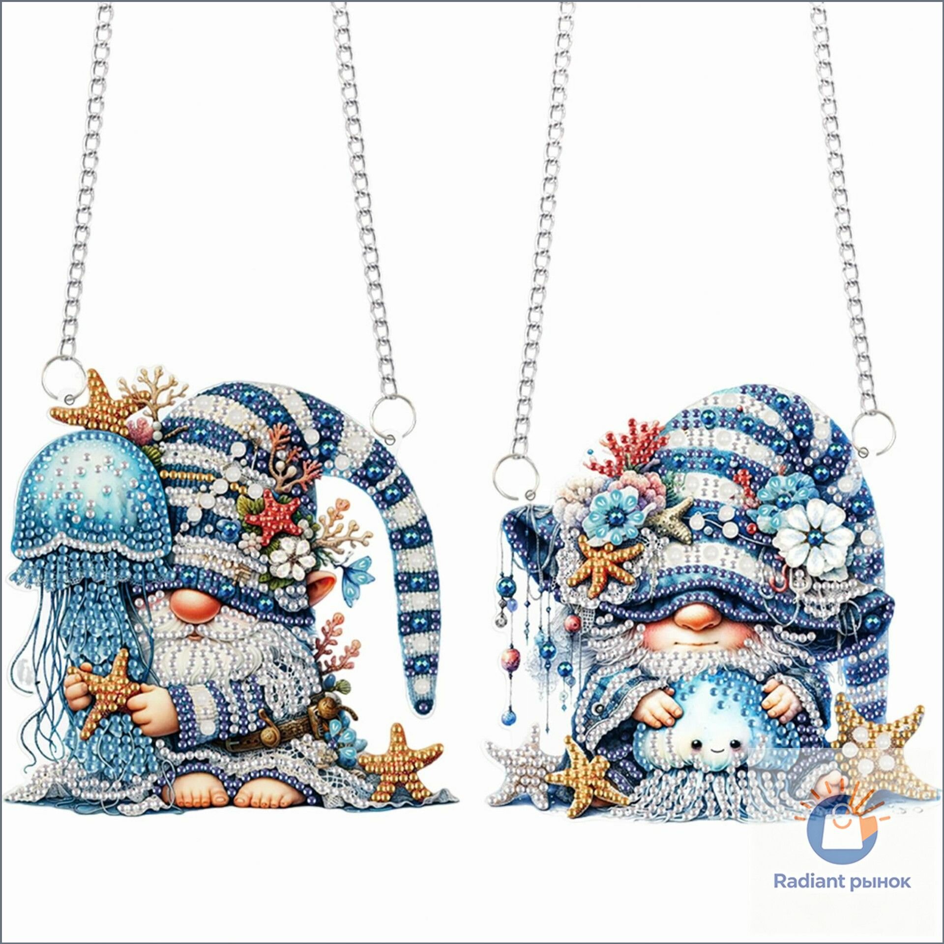 DIY-набор для выкладывания стразами Морской эльф из смолы, 2 шт, размер 150 140 мм