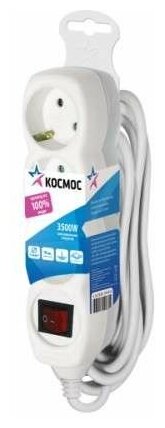 Удлинитель 3х5м с заземл. 16А IP20 ПВС 3х1 с выкл. Космос YKsm5m-3g-Z-V(K)