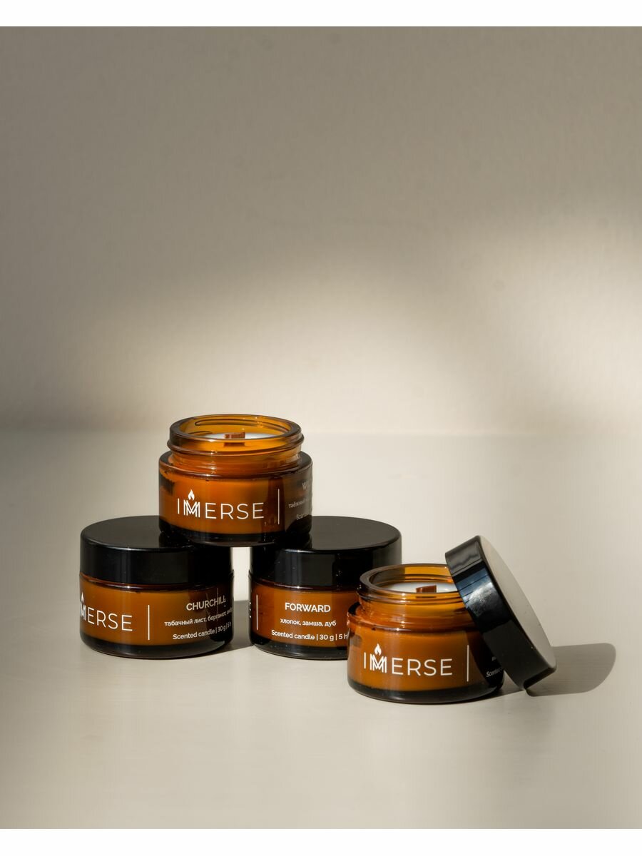 Подарочный набор ароматических свечей с ароматом - Виски и Амбра, Табак и Бергамот, Хлопок и Дуб, Мёд и Сандал