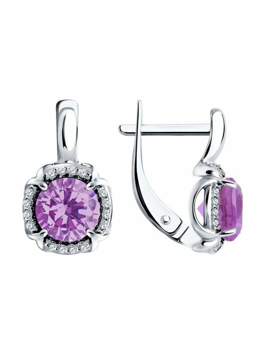 Серьги The Jeweller, серебро, 925 проба, родирование, аметист, фианит