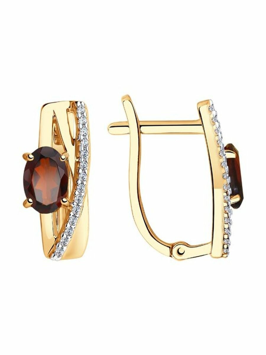 Серьги, красное золото, 375 проба, гранат, фианит