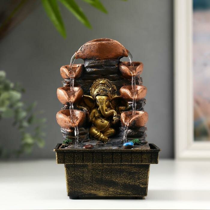 Фонтан настольный от сети "Ганеша у скалы с водопадом" 18х12х12 см