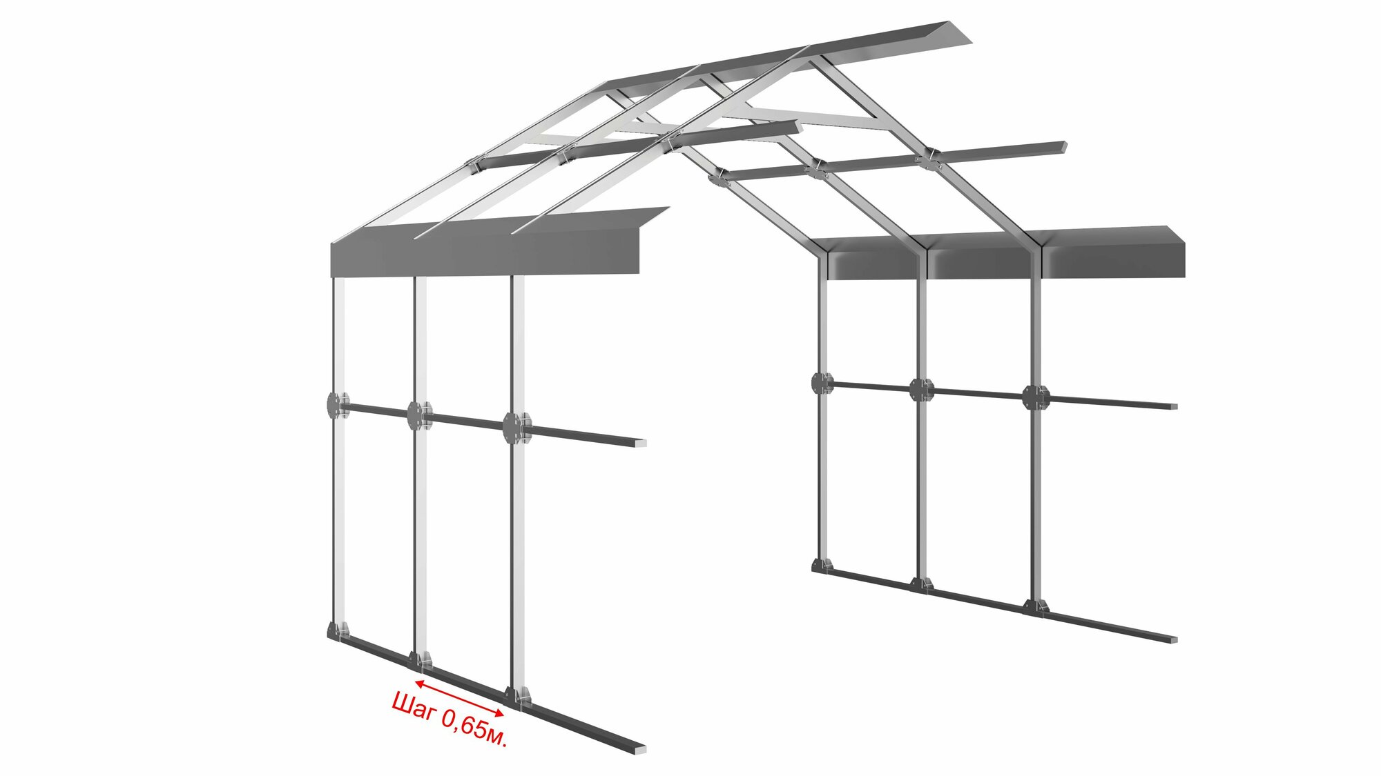 Удлиняющий блок к каркасу теплицы Ударница Англичанка 2,5х2 метра, шаг между дугами 0,65 м