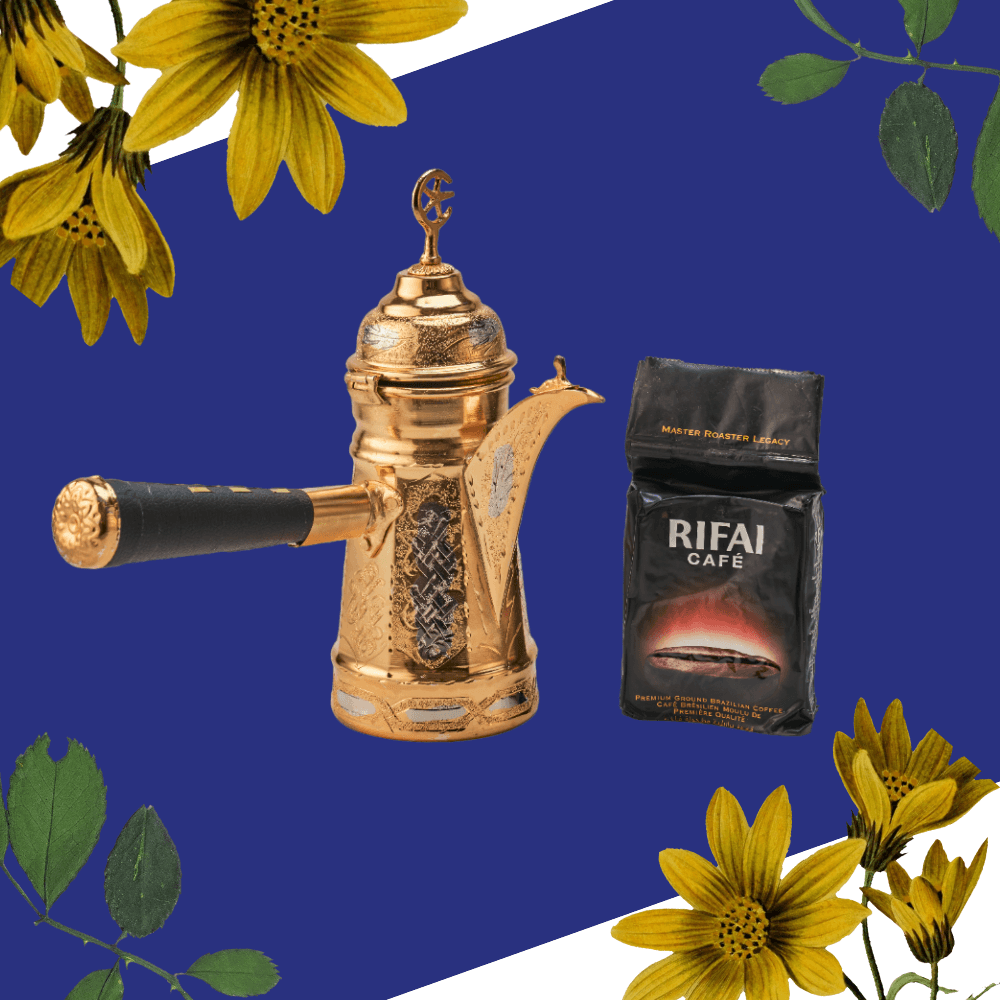 Кофейный набор с Арабской туркой (кофе Al-Rifai без кардамона 0,2 , Далла медная 350 мл) Ливан-