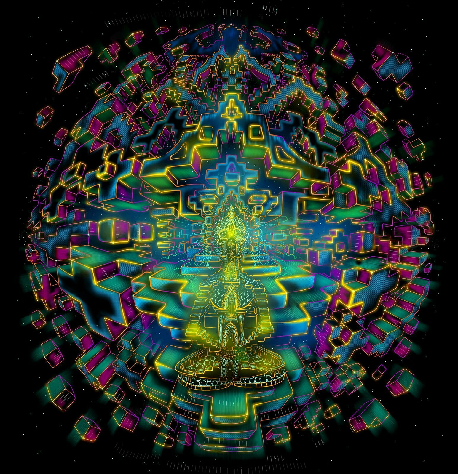 Художественный флуоресцентный гобелен "Omni Vision" - Картина на ткани, постер фон, полотно панно для дома, интерьерный арт декор, светится в UV LED неон