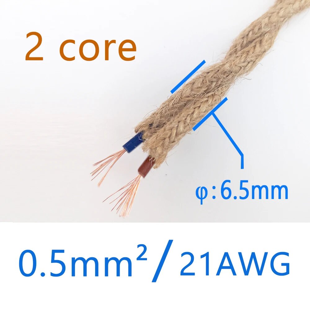 Винтажный пеньковый кабель Awg для светильников 2 core 0.5mm, 5m