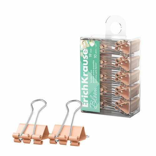 Зажимы для бумаг ErichKrause Pastel Bloom, 19 мм, Peach, 10 шт