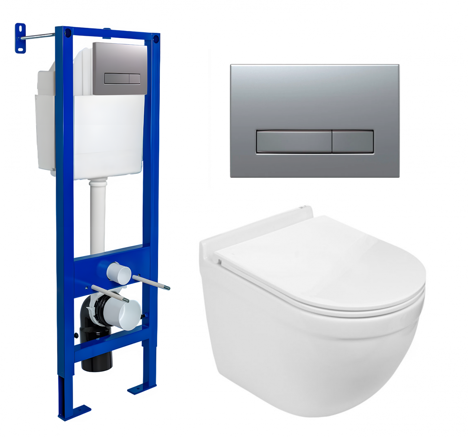Комплект 3 в 1 инсталляция Berges Atom Line 410 + Подвесной унитаз WeltWasser Heimbach 043 GL-WT + кнопка хром матовая