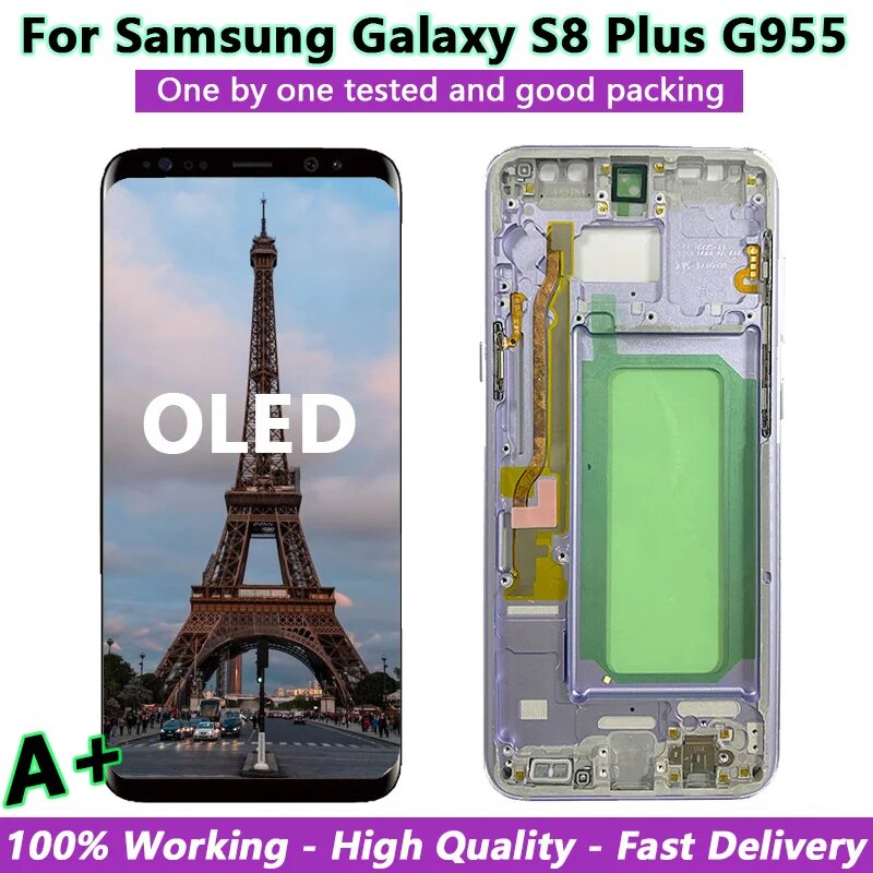 100% Wokring OLED S8 + ЖК-дисплей с рамкой для SAMSUNG Galaxy S8 Plus G955 G955F, замена дигитайзера сенсорного экрана в сборе oled Black Frame