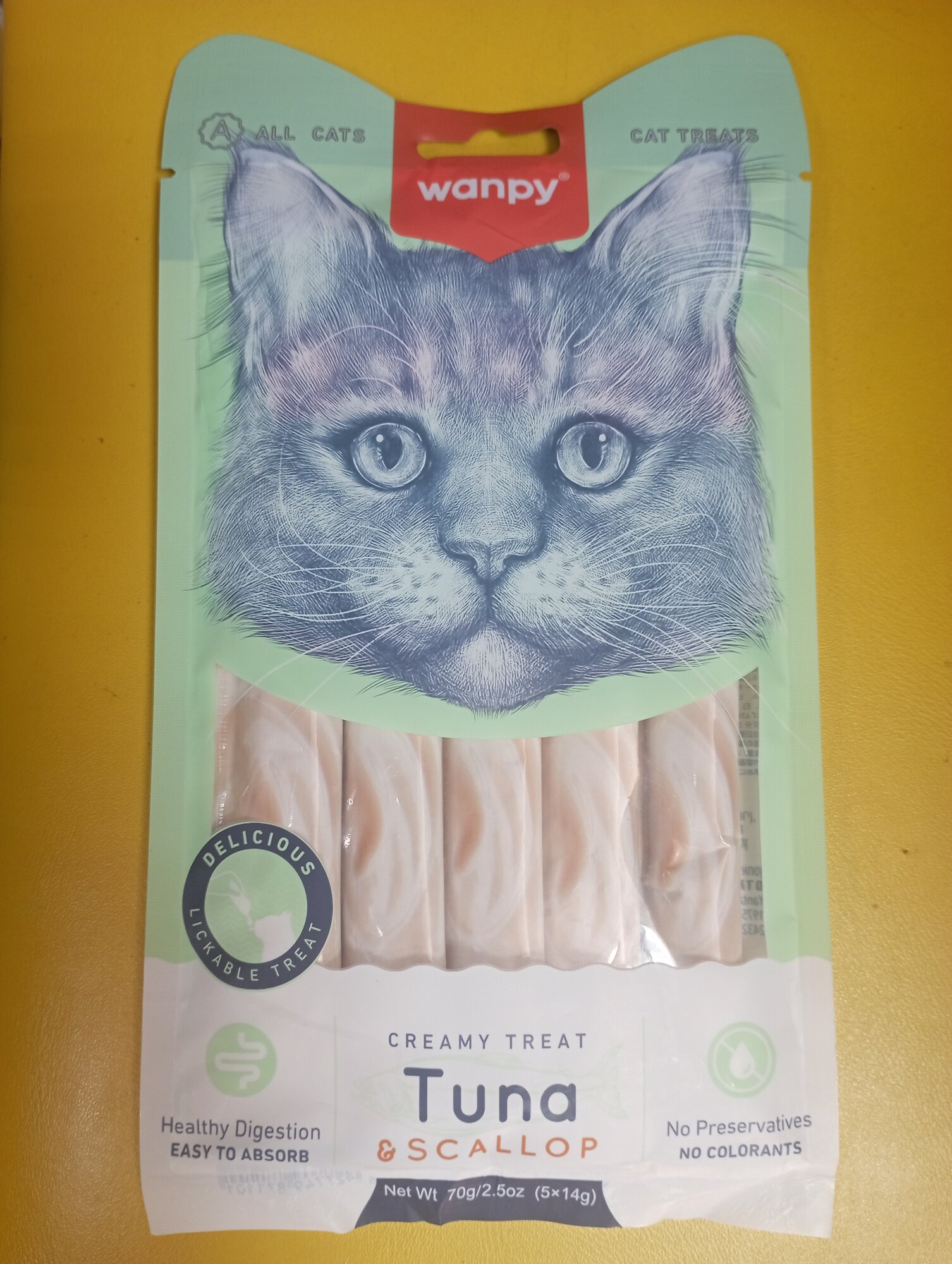 Wanpy Cat Лакомство для кошек "нежное пюре" из тунца и гребешка 70 г.