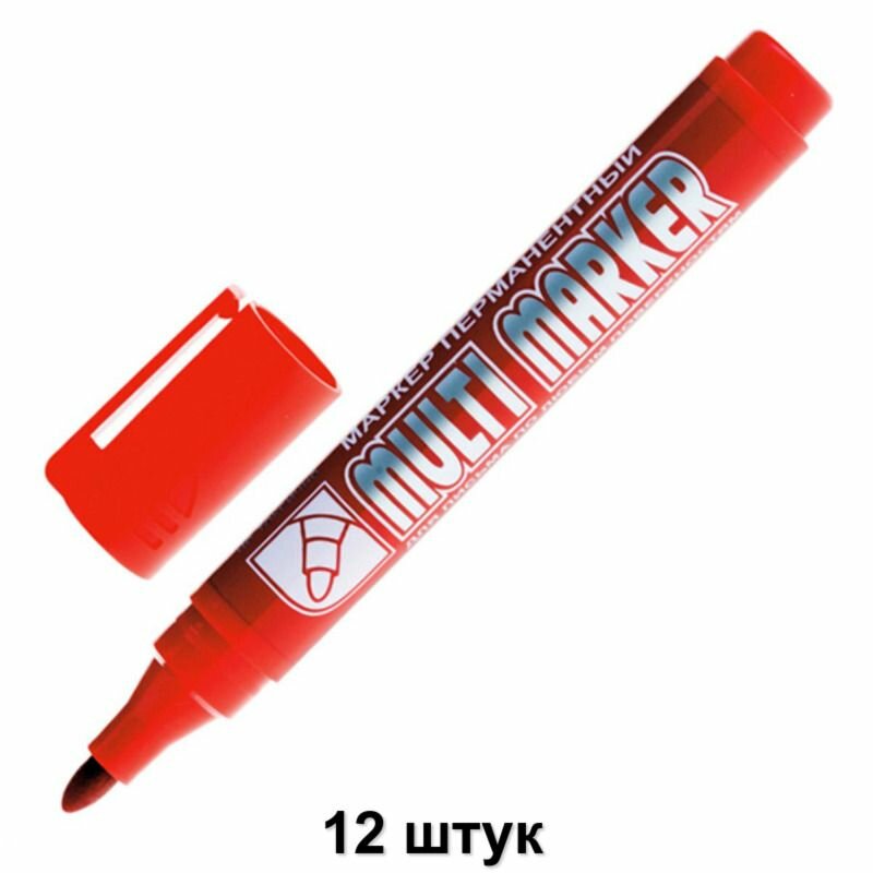 Crown Маркер перманентный Multi Marker 3-5 мм, красный, 12 шт
