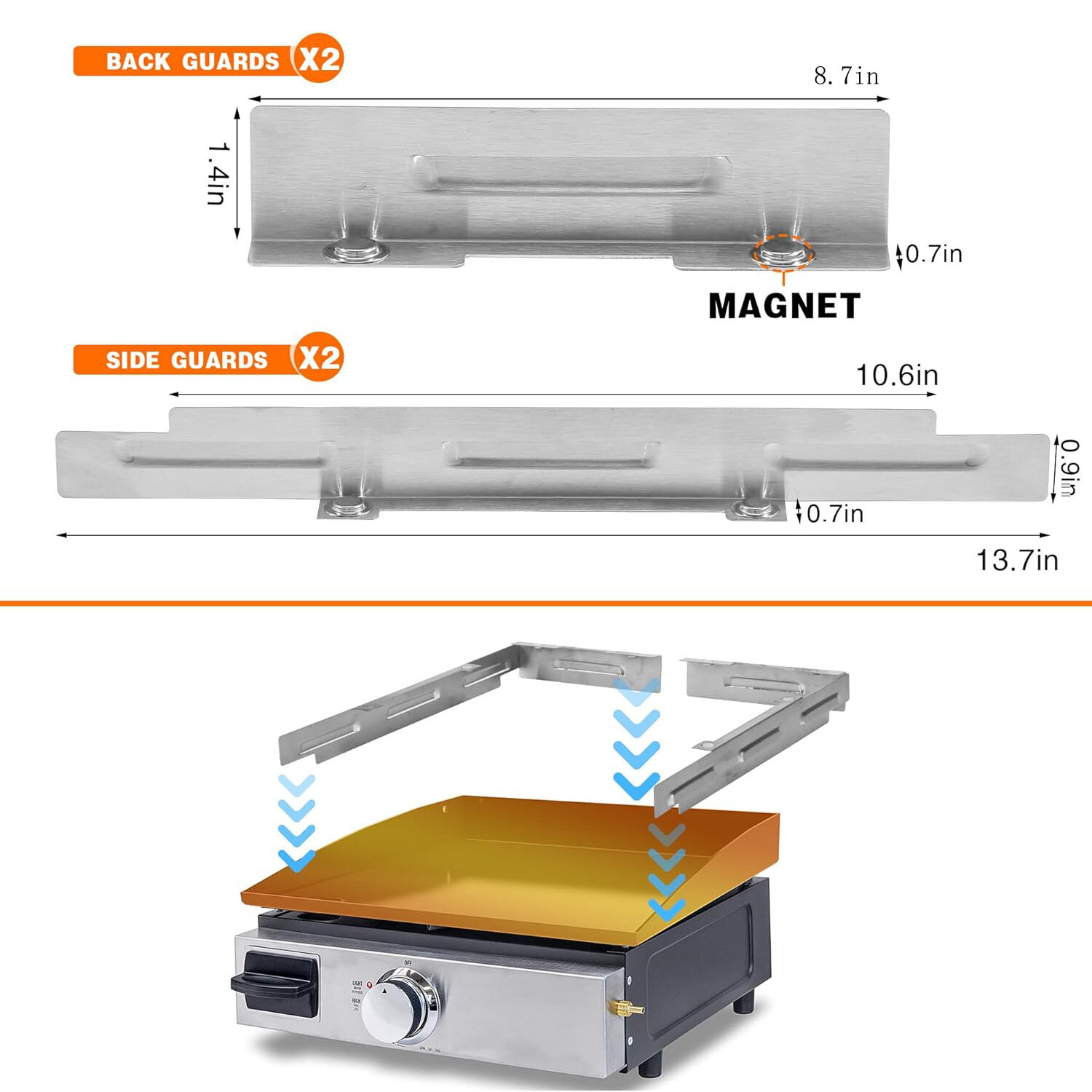 17 22 28 36inch Ветрозащитный экран из нержавеющей стали 430, боковая стойка для барбекю, аксессуары для барбекю, ветрозащитный экран.
