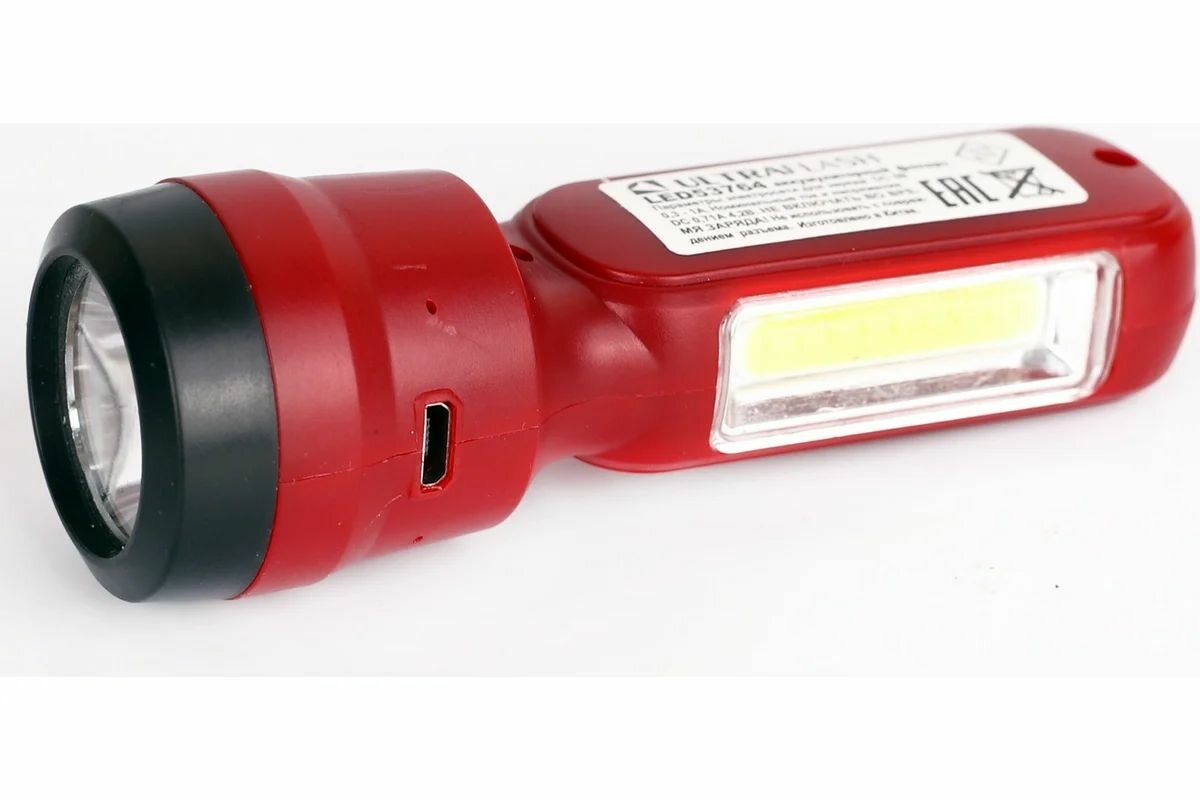 Аккумуляторный фонарь Ultraflash LED53764 4В, красный, 2LED, 3 Вт, 2 режима, USB 14664