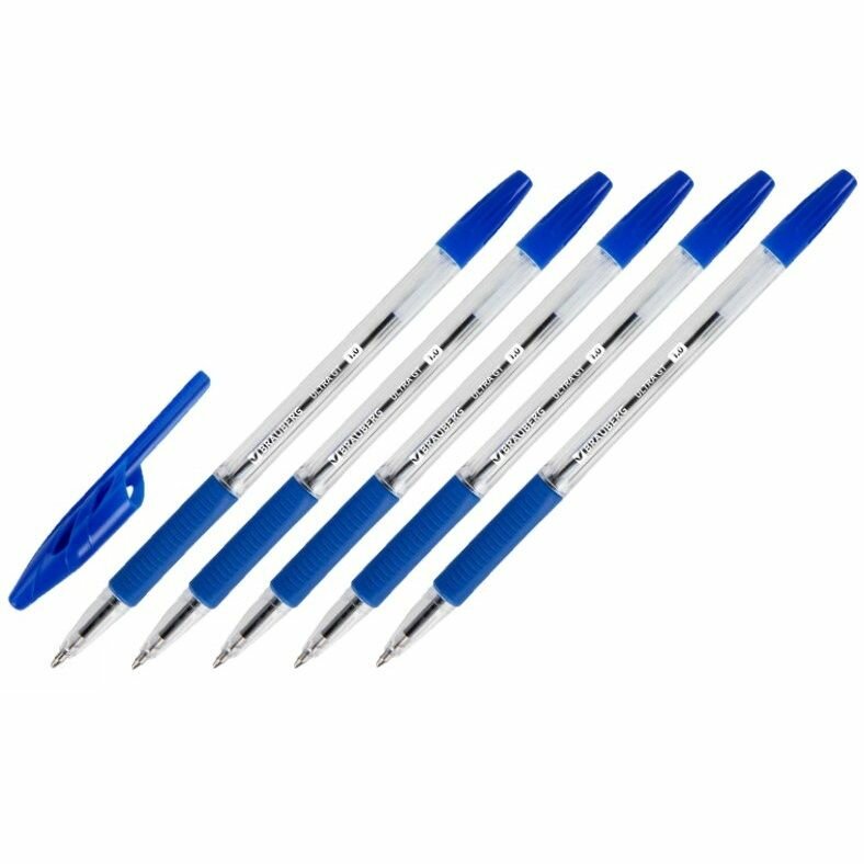 Ручка шариковая с грипом "ULTRA GT", синяя, комплект 5 штук, корпус прозрачный, линия 0,5 мм