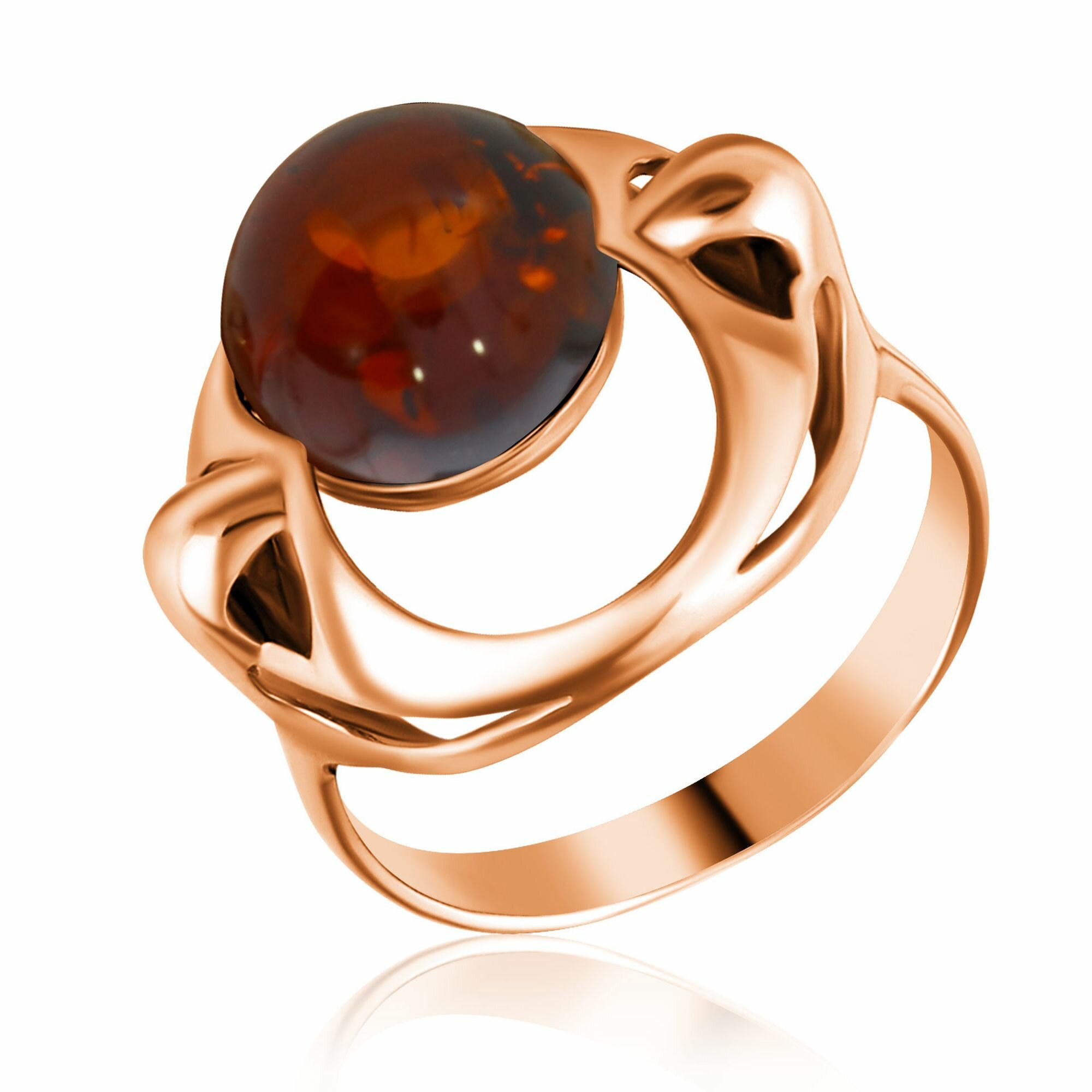 Кольцо, серебро, 925 проба, золочение, янтарь