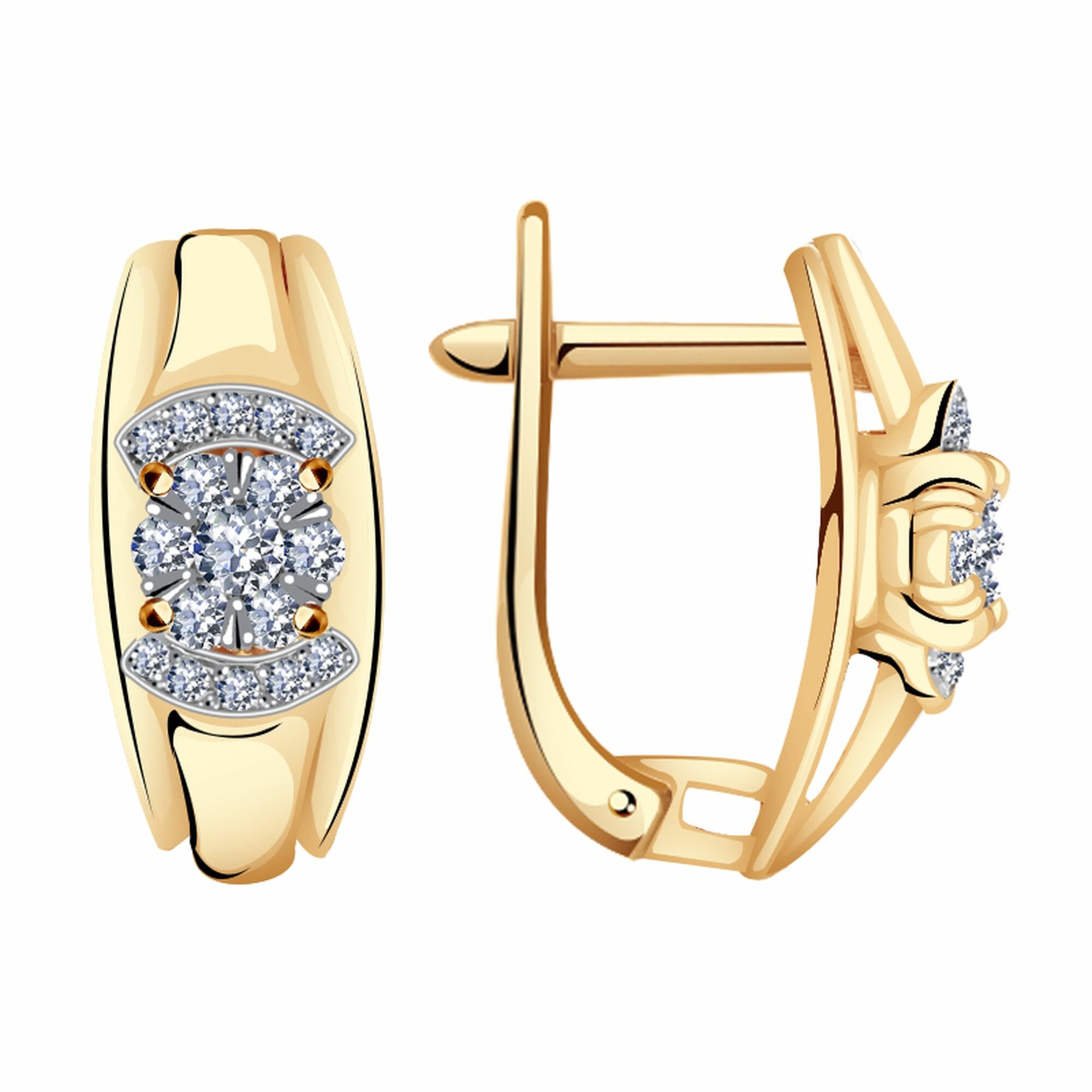 Серьги, красное золото, 585 проба, бриллиант