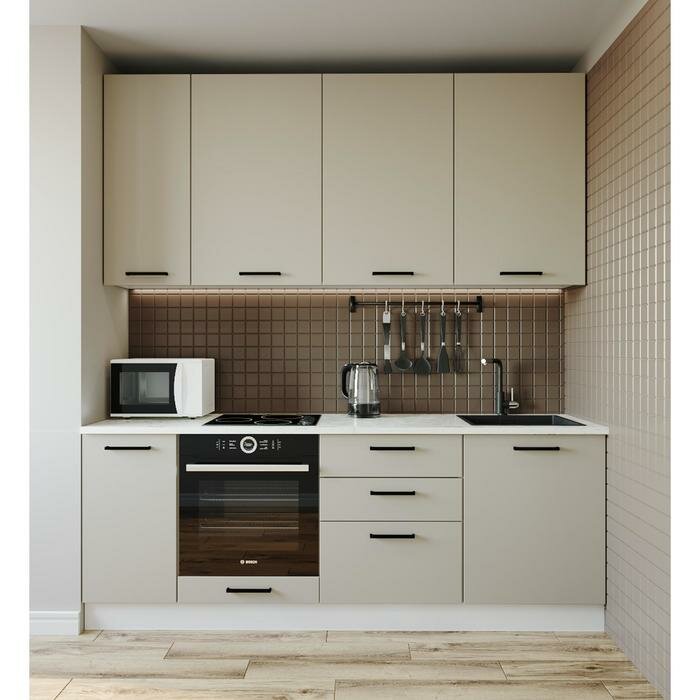 Кухня прямая «Шампань», 2200×600 мм, цвет белый/мрамор марквина белый/сатин