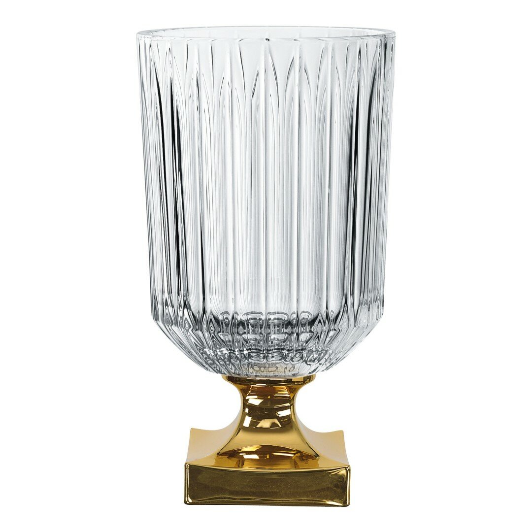 Ваза широкая с золотой ножкой Minerva, высота 32 см, хрусталь, Nachtmann, Германия, 104160