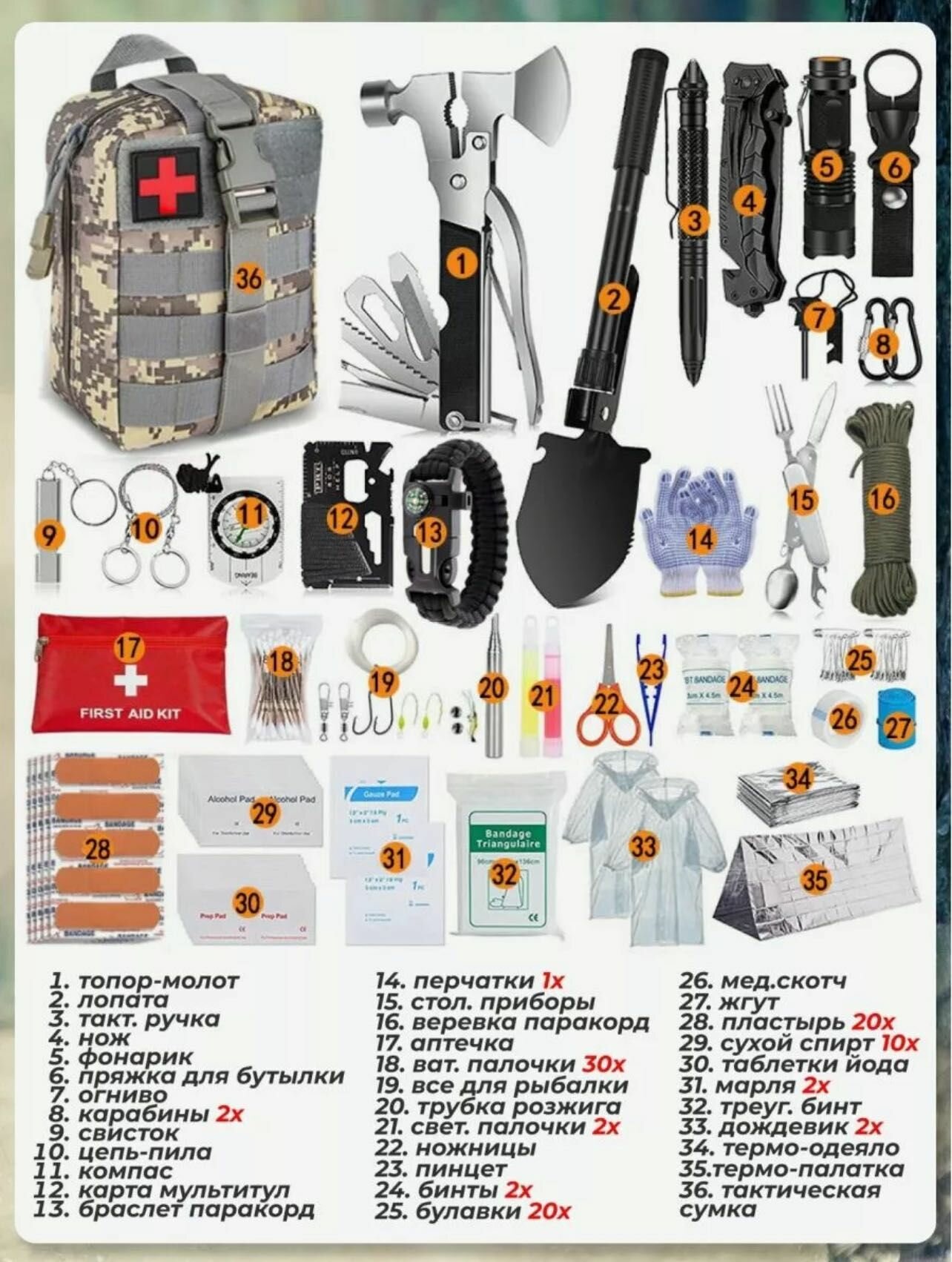 Набор для путешествий, выживания в лесу, туризма, походный