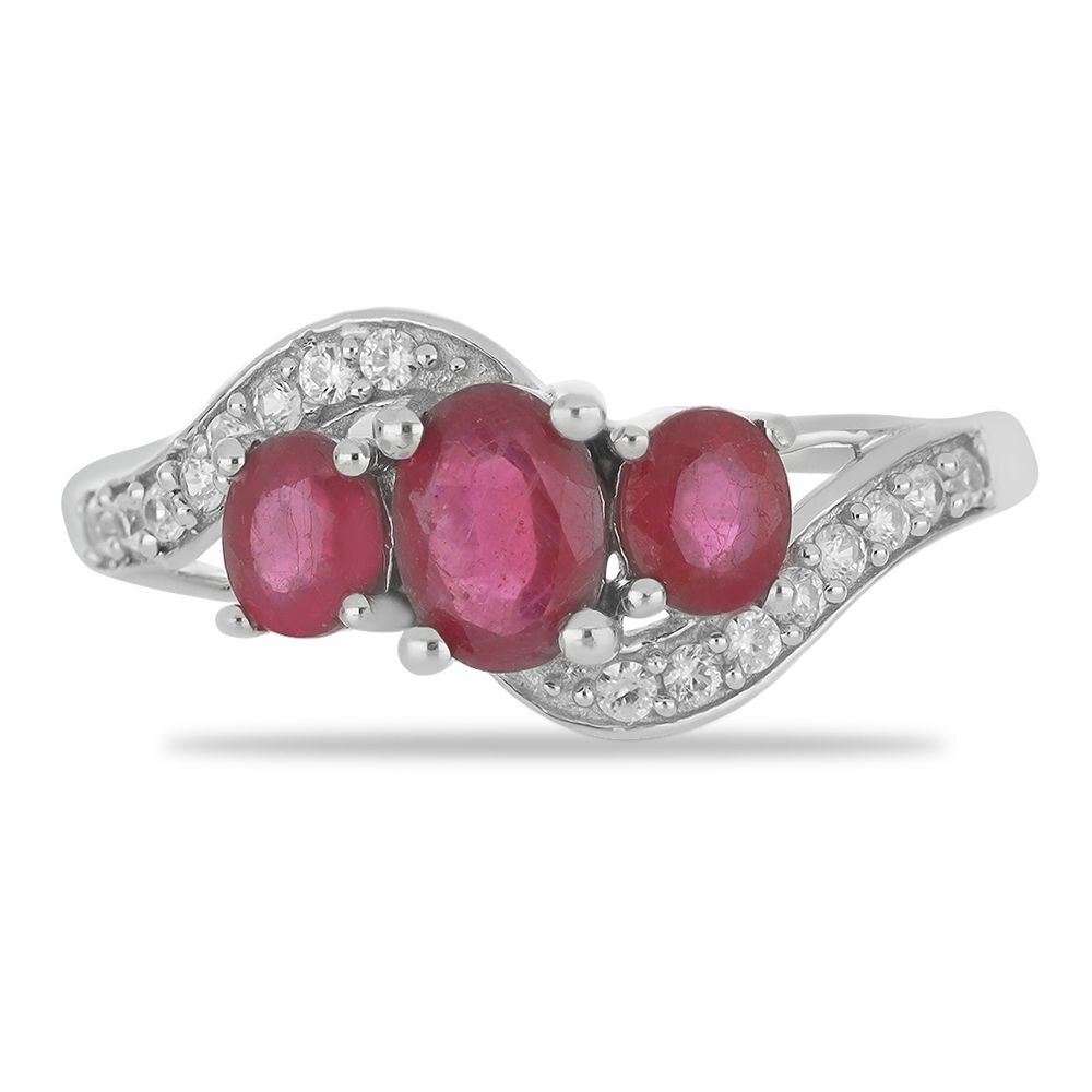 Кольцо дорожка, серебро, 925 проба, родирование, циркон, рубин