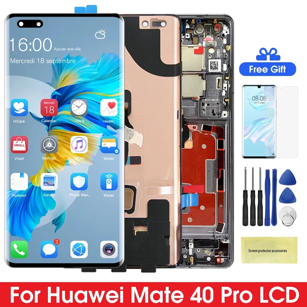Экран дисплея для Huawei Mate 40 Pro ЖК-дисплей с деталями сенсорного экрана для ЖК-дисплея Huawei Mate 40 Pro With Silver Frame