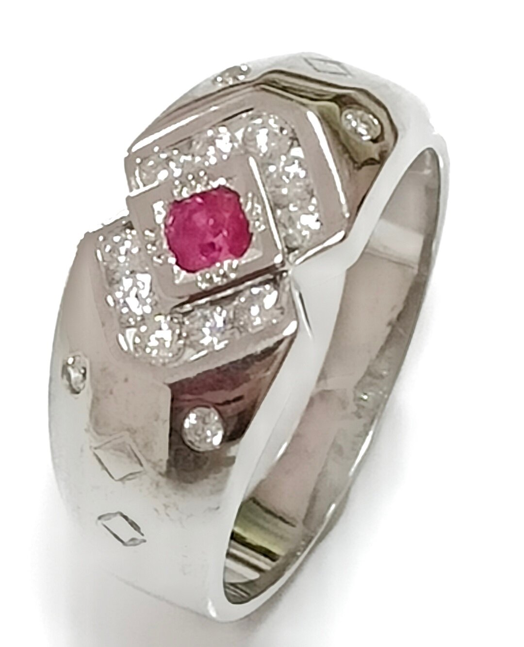 Печатка, серебро, 925 проба, родирование, фианит, рубин