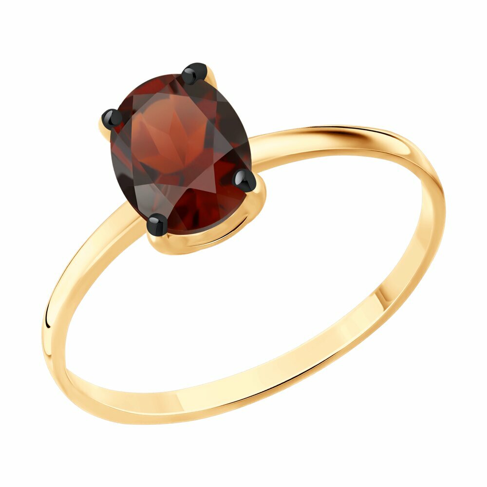 Кольцо, серебро, 925 проба, золочение, гранат