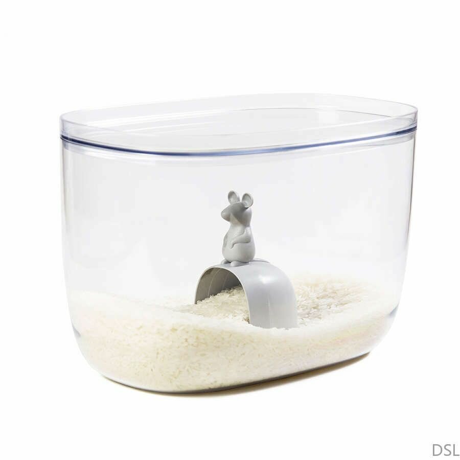 Контейнер для еды с мерной ложкой Qualy Lucky Mouse 7 л QL10298-CL-GY для сыпучих продуктов-DSL