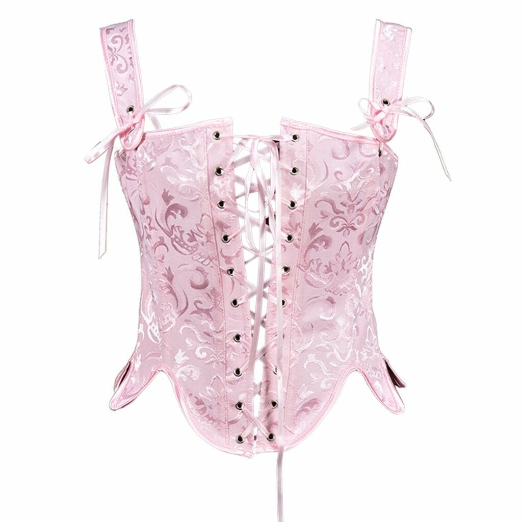(1 штука) Корсет из жаккардовых лепестков с ремешком из рыбьей кости, облегающее костяное пальто-розовый-L