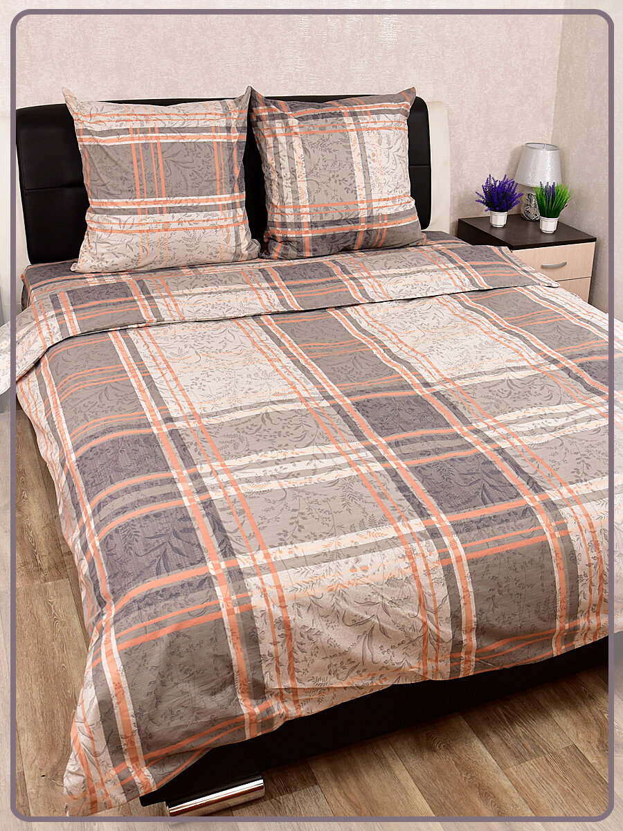 Постельное белье Шуйская бязь Клетка коричневая 21717-1 2 спальное б/ш