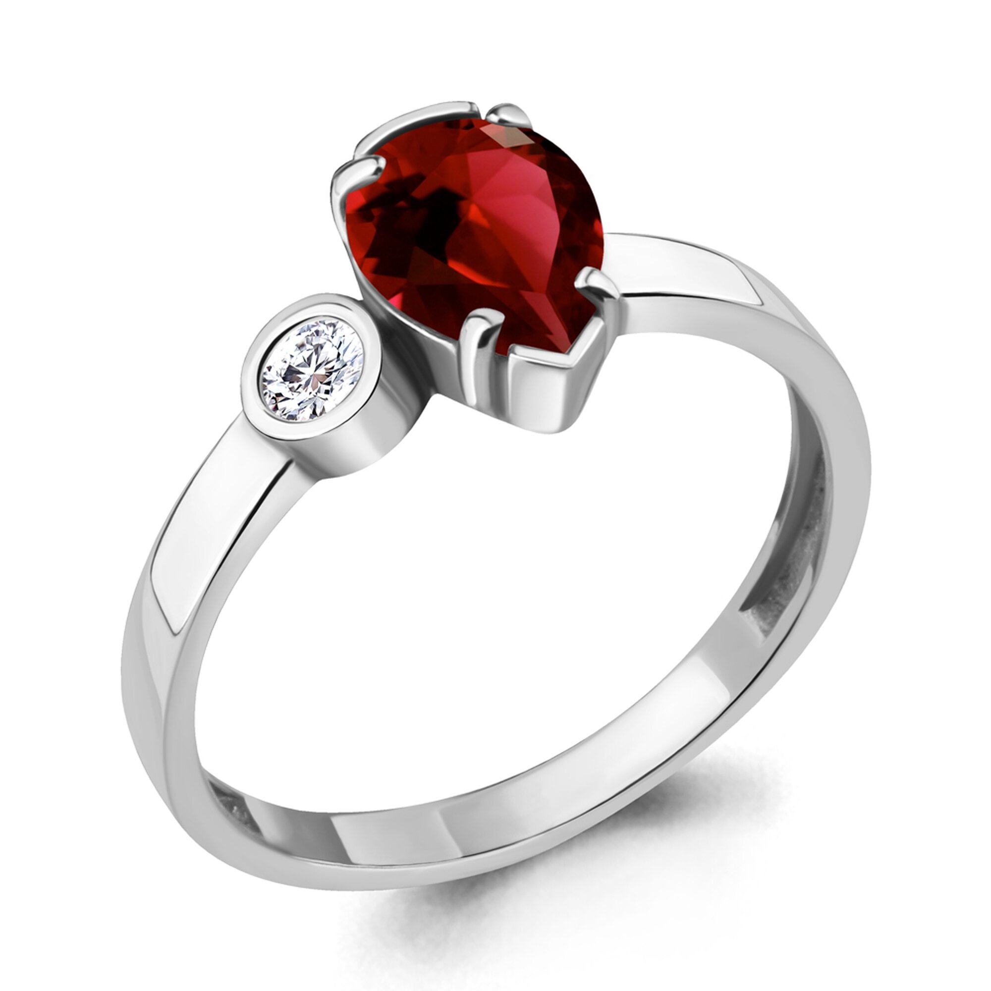 Кольцо, серебро, 925 проба, родирование, гранат, фианит