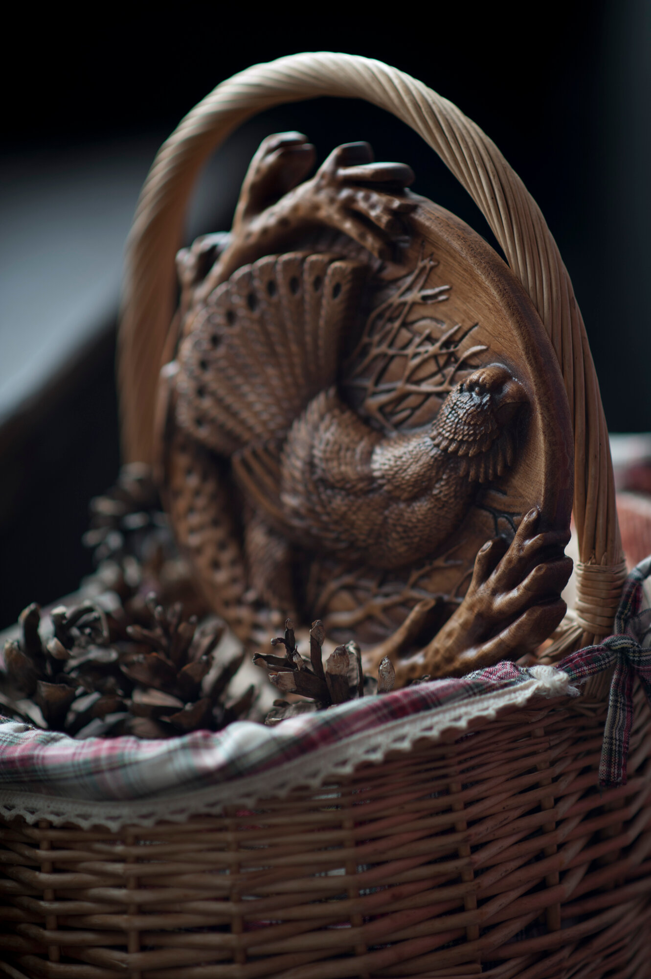 Панно "Тетерев", Резное круглое, декоративное, из натурального дерева