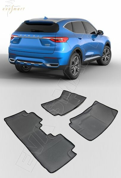 Ева коврики HAVAL F7x пресс борта 2019 -/ Ева ЭВА сота/ цвет Черный c синей окантовкой / EVA Smart / коврики в салон автомобиля Хавал