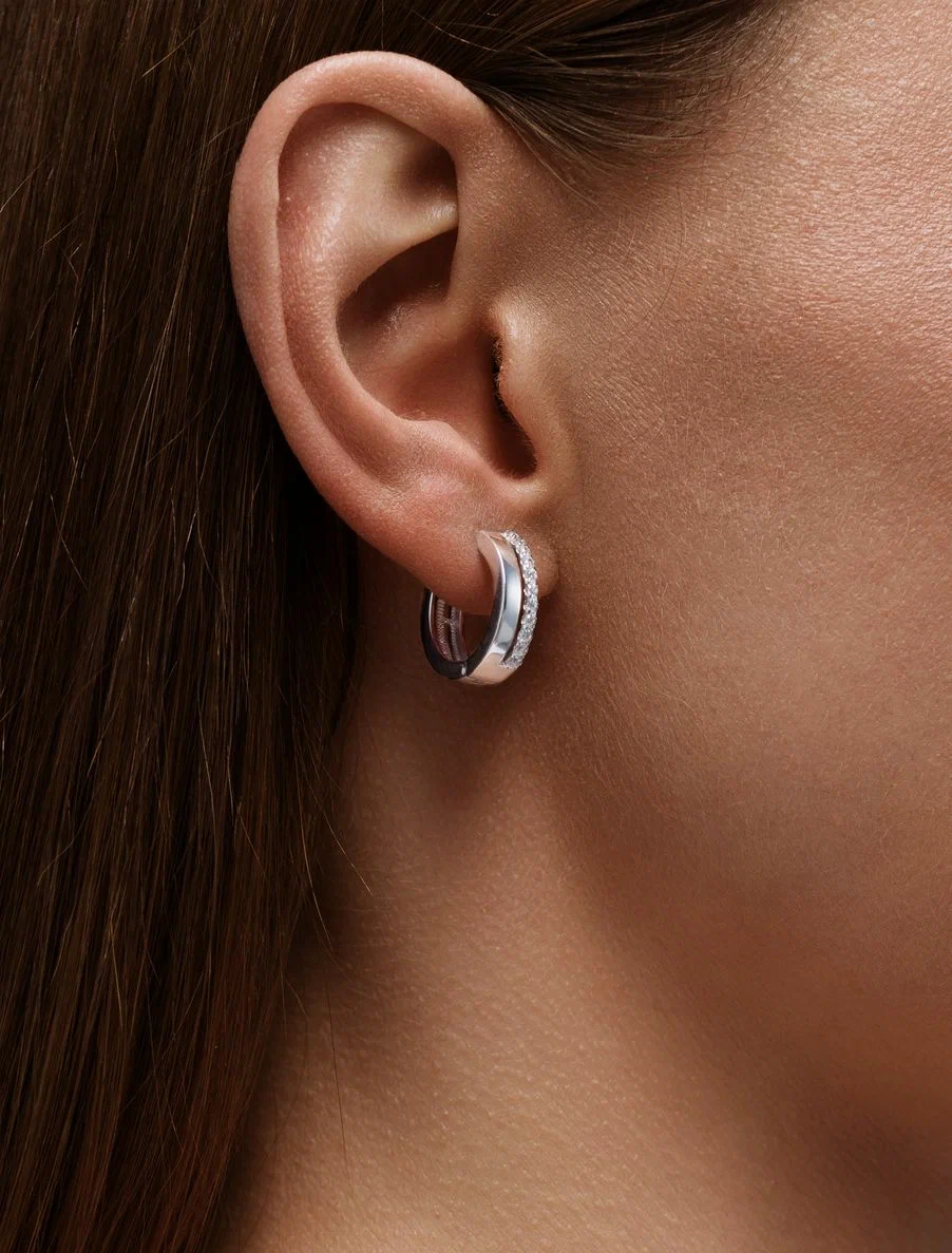 Серьги конго, серебро, 925 проба, родирование, фианит