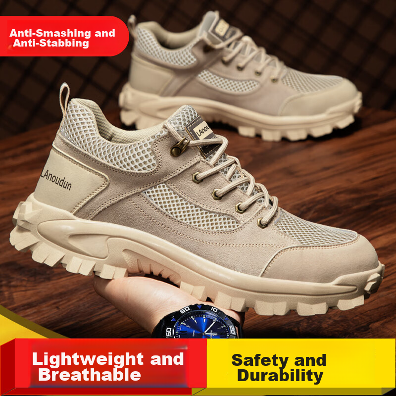 Blue Owl Shield Safety Shoes for Men, Summer Breathable, Steel Toe Cap, Puncture-Resistant, Non-Slip, Functional Work Shoes D1122T Size 41