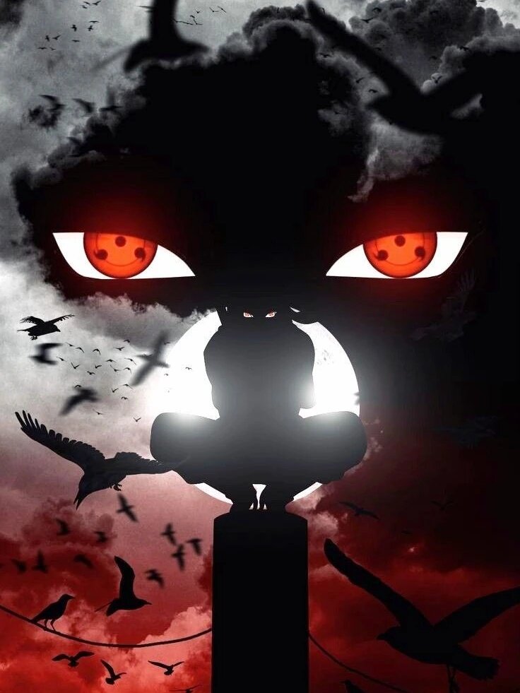 Алмазная мозаика на подрамнике "Учиха Итачи" круглые бриллианты 40х50см