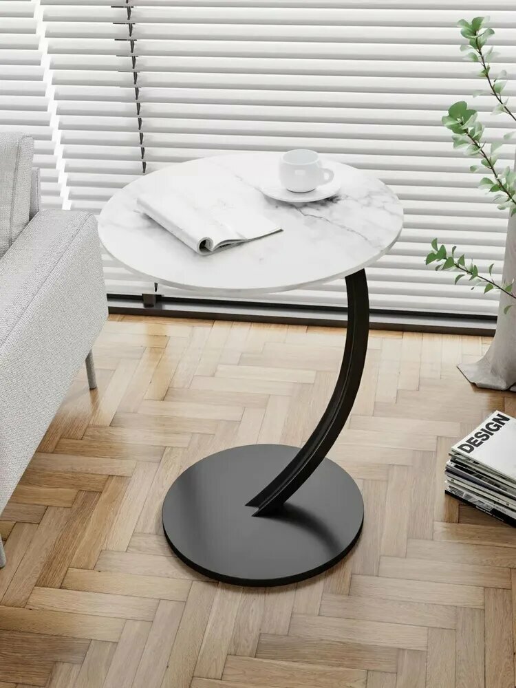 Приставной столик, 40х40х60 см，Белый деревянный кофейный приставной столик из ДВП с металлическим подстолом