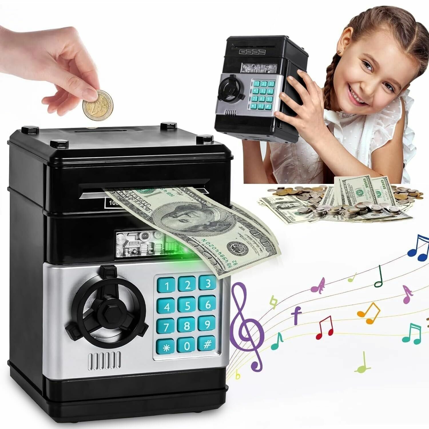 Детский денежный ящик. Детский сейф, маленькая мини-копилка, безопасная копилка для монет.
