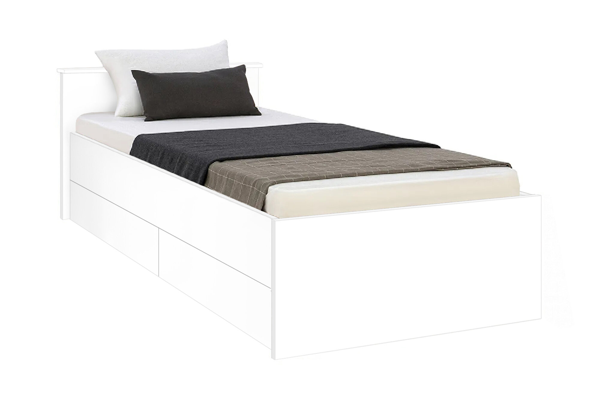 Кровать односпальная Нонтон Мелисса, 80*200 см, ламели, 2 ящика, белая