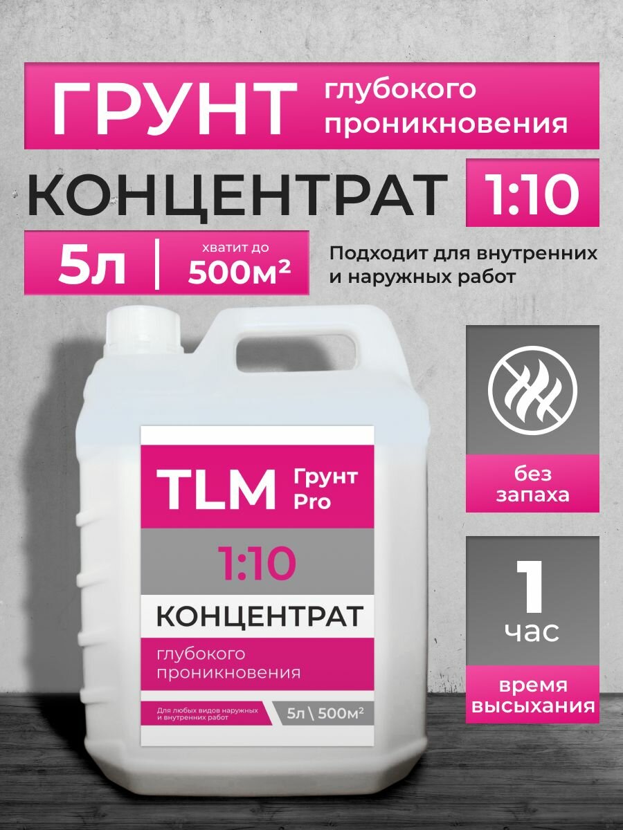 Грунтовка концентрат глубокого проникновения 1:10, для стен, под обои - 5 л.