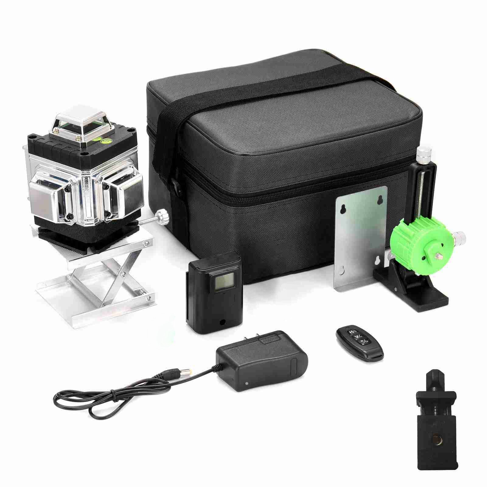 Многофункциональный лазерный нивелир с 16 линиями, функцией самовыравнивания 3°, всенаправленный, для пола и стен, с вертикальными, горизонтальными и наклонными линиями.