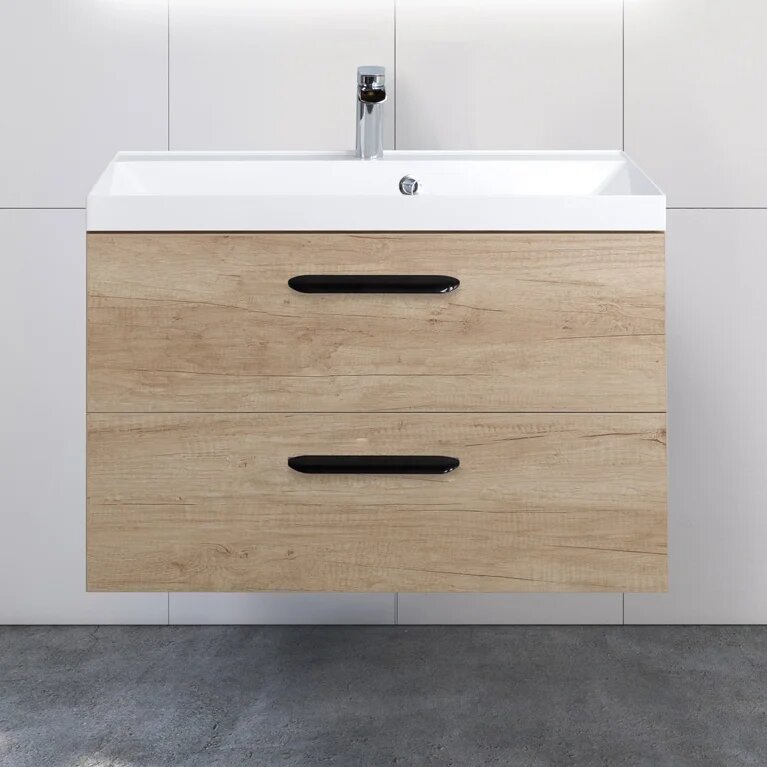 Тумба под раковину без столешницы BelBagno Aurora 80 подвесная, светлое дерево, матовая, из МДФ, тумба для ванной, с ящиками, с доводчиками