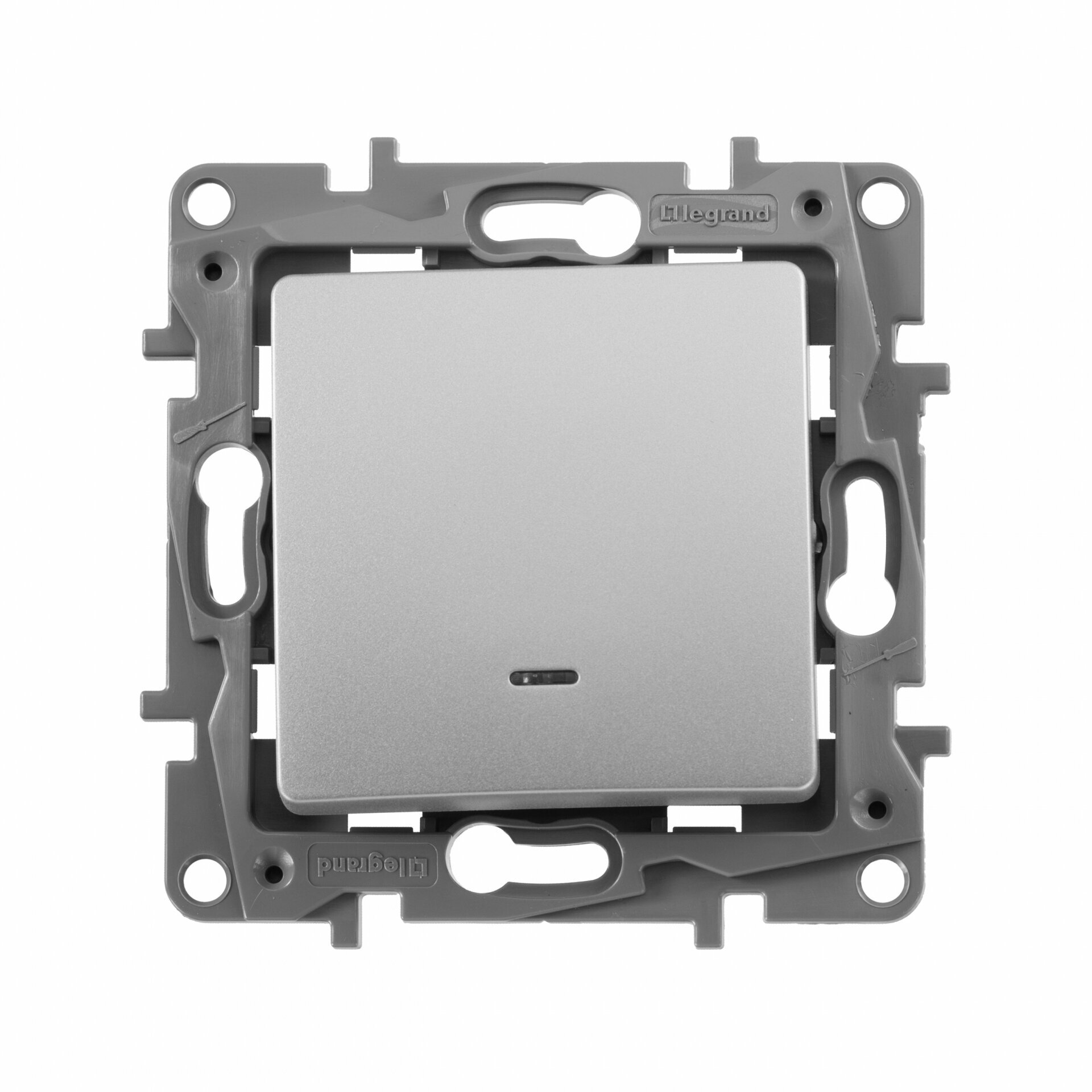 ETIKA Переключатель 1-клавишный с подсветкой/индикацией схема 6L 10АХ безвинтовые зажимы алюминий, IEK 672415 (1 шт.)