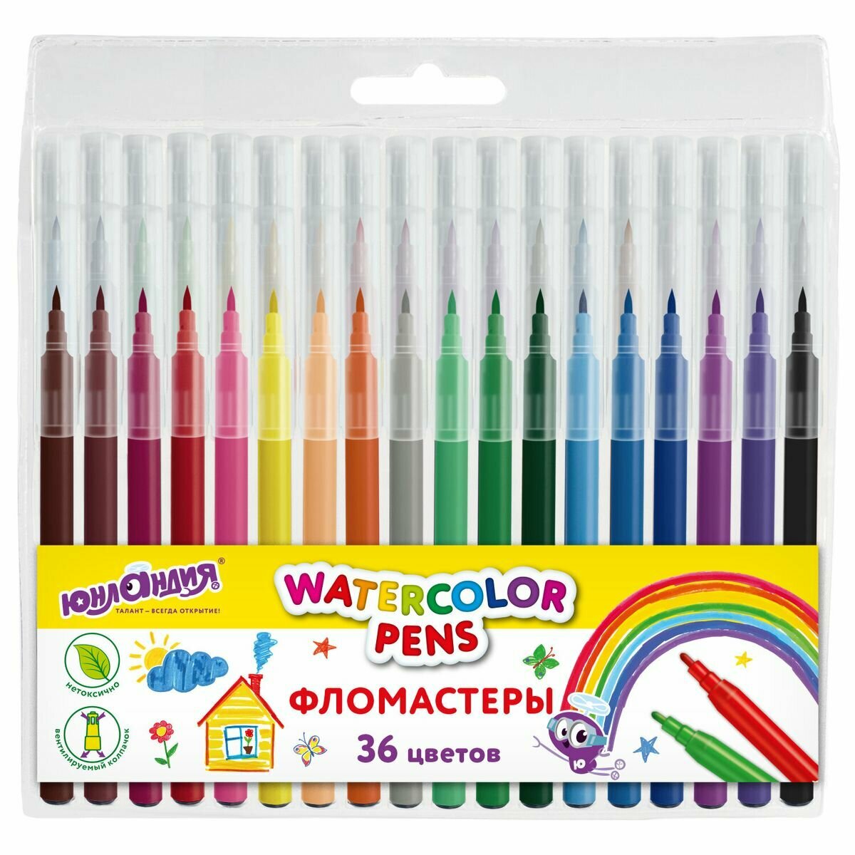 Набор фломастеров 36 цветов Юнландия "Классные!" (линия 1мм, вентилируемый колпачок) (152631), 12 уп.