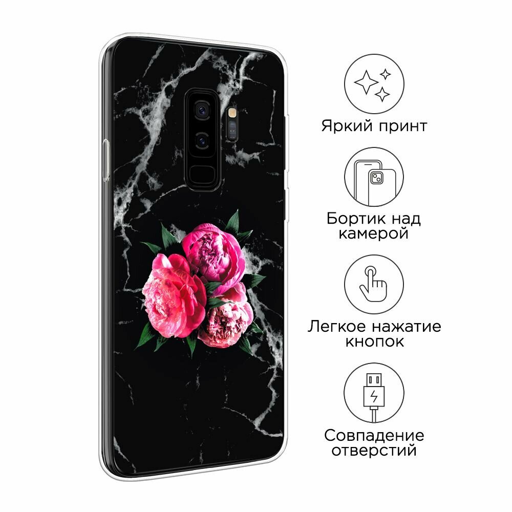 Чехол на Samsung Galaxy S9 + / Самсунг Галакси С9 Плюс с принтом "Букет на черном мраморе" — фото 1