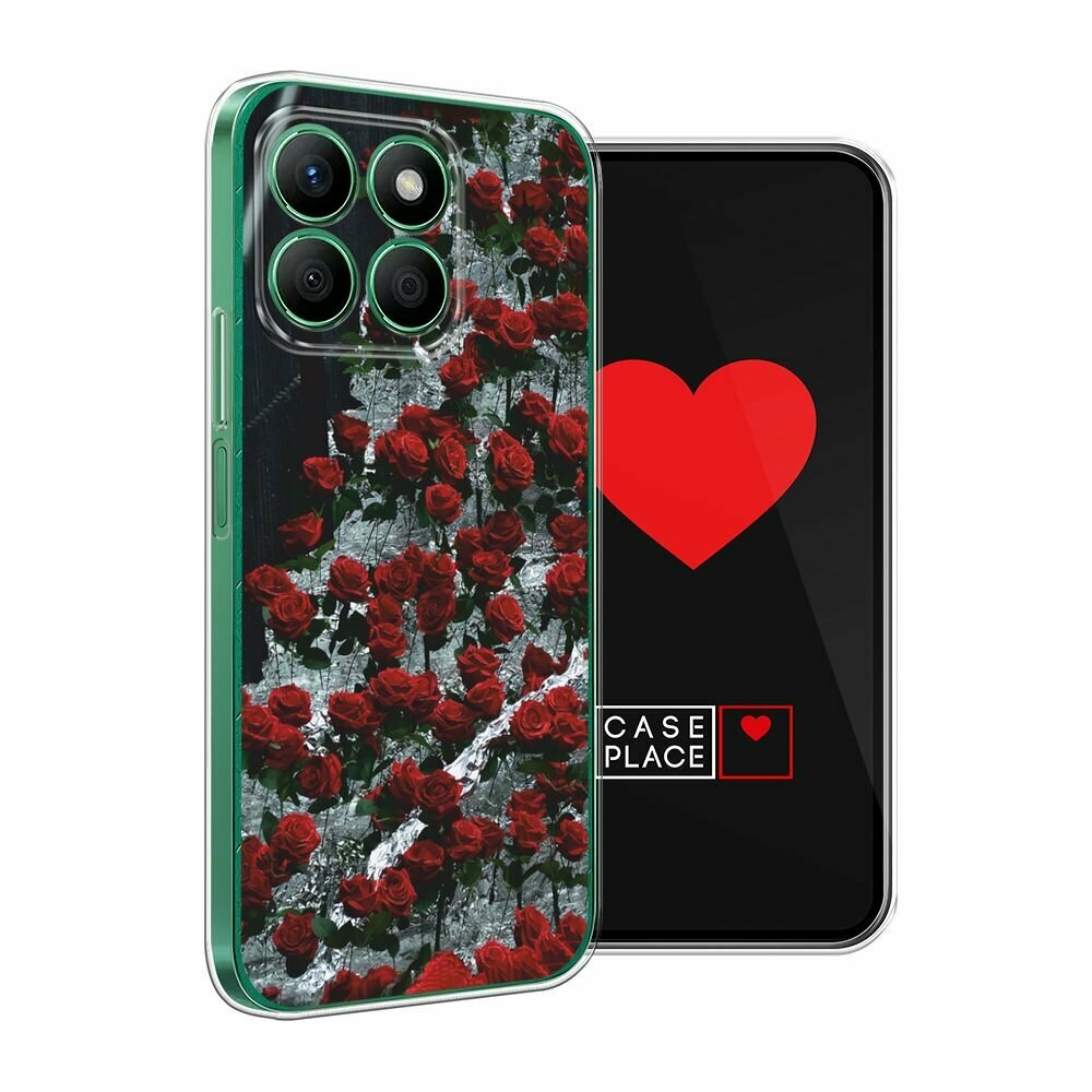 Силиконовый чехол на Honor X8B / Хонор X8B с принтом Цветущие алые розы — фото 1